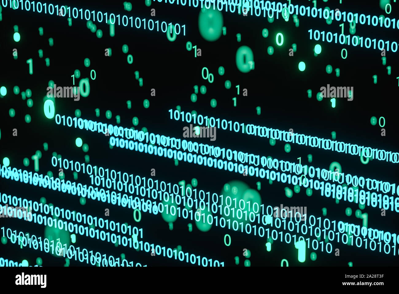 Glowing binary digit with dark background, 3d rendering. Computer ...