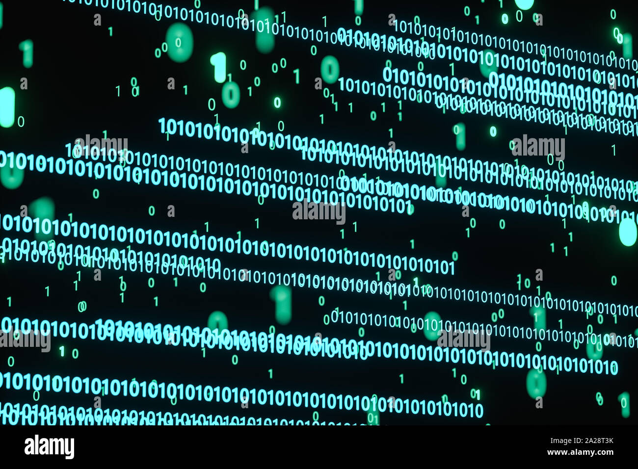 Glowing binary digit with dark background, 3d rendering. Computer ...