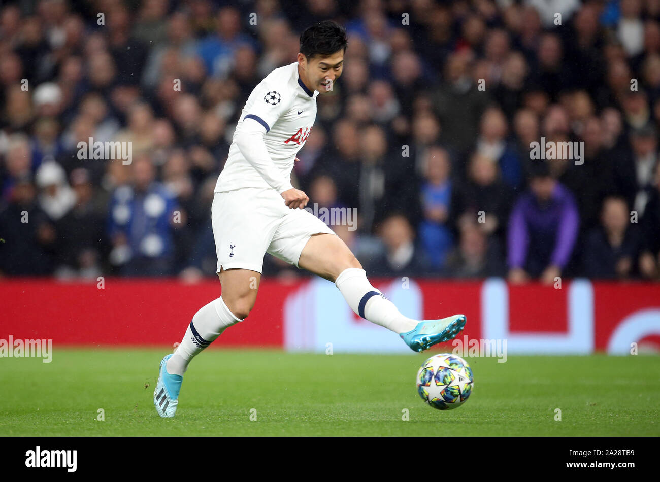 Tottenham Hotspur's Son Heung-min shoots during the UEFA Champions ...