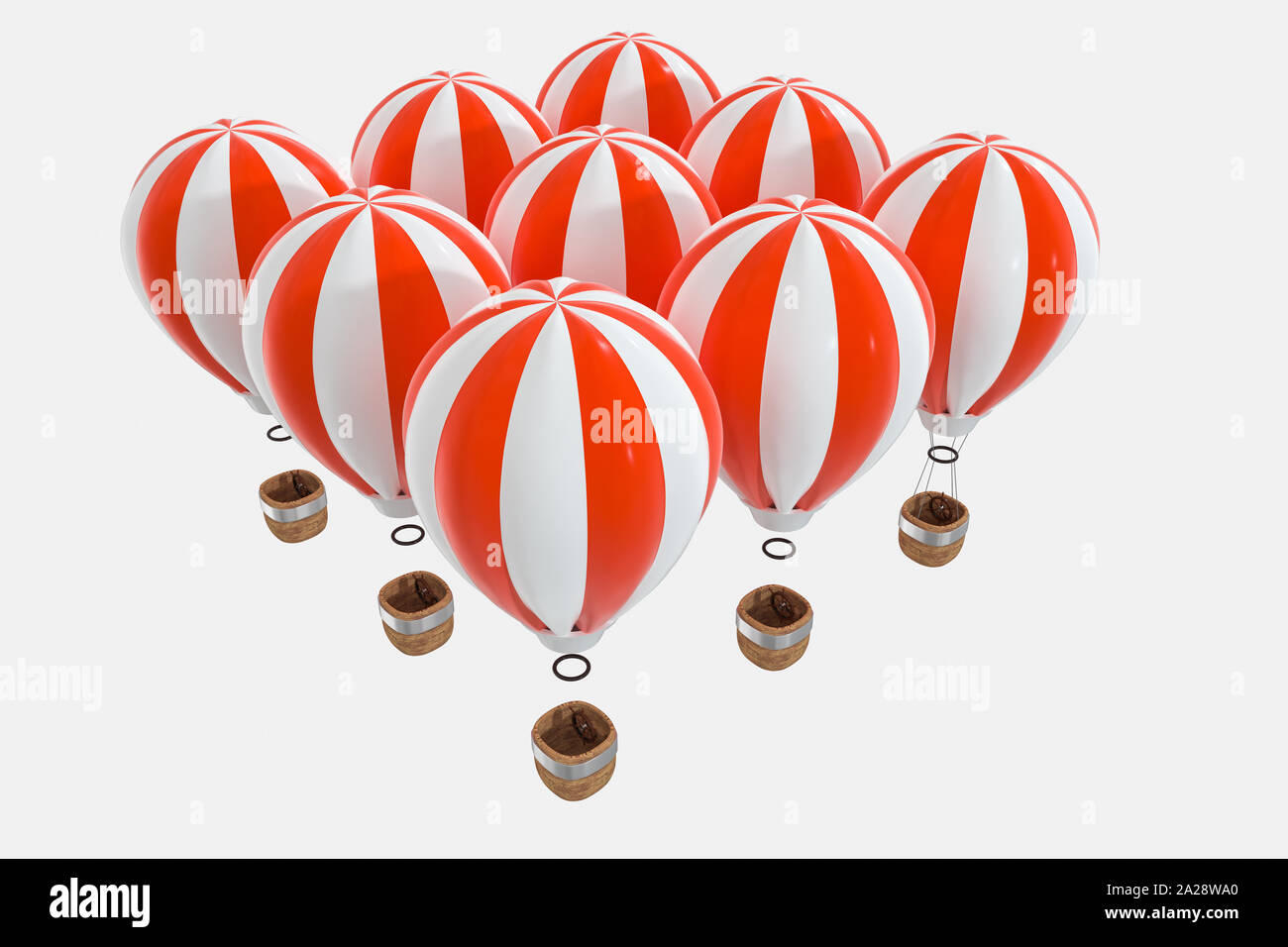 Red hot-air balloon with white background, 3d rendering. Computer ...