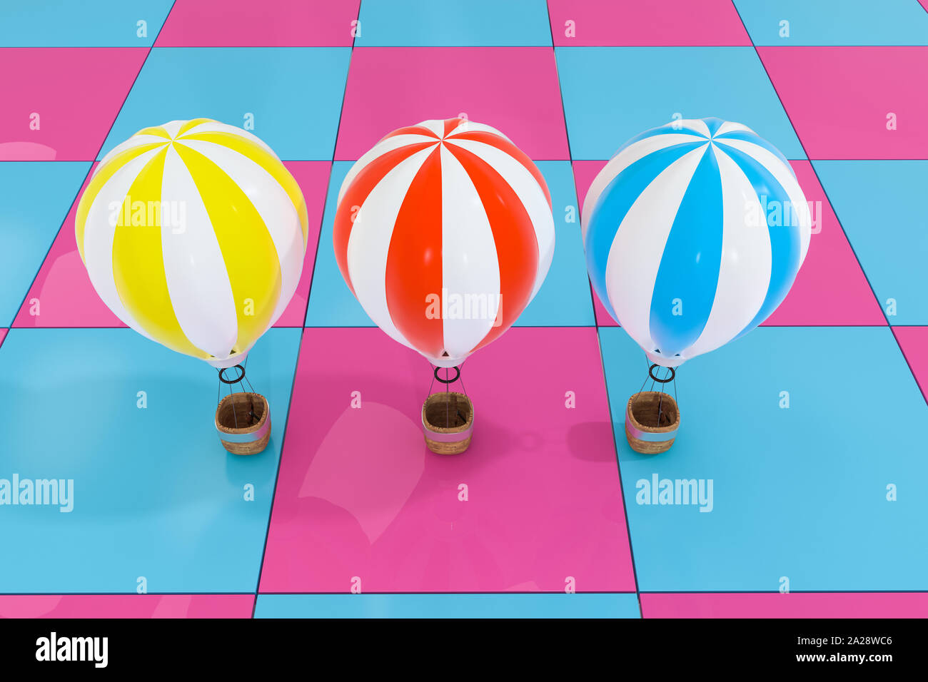 Multiple hot-air balloon with colorful background, 3d rendering ...