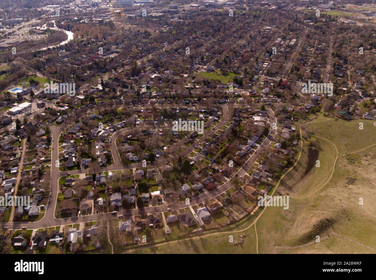 Aerial view of a group of houses forming a community Stock Photo - Alamy