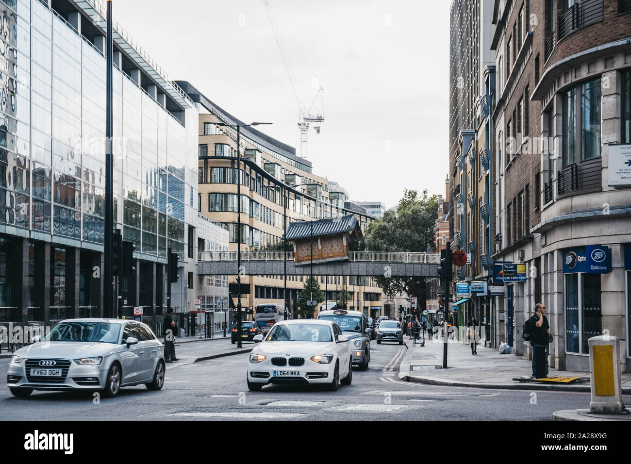 London, UK - September 07, 2019: Cars on a street in Tower Hamlets, a ...