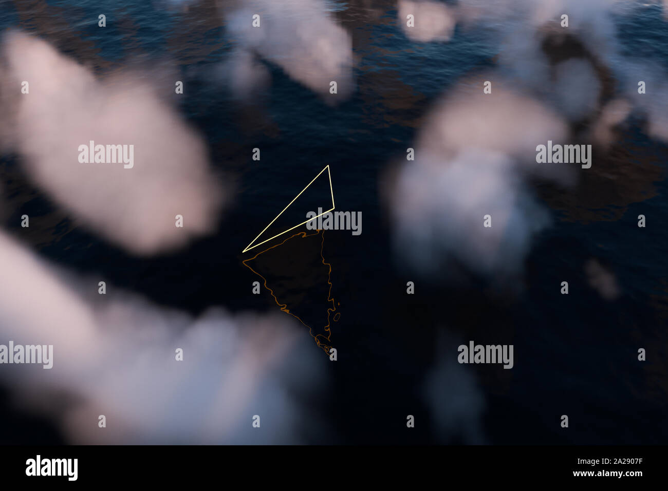 The wide ocean with glowing triangle lines, 3d rendering. Computer ...