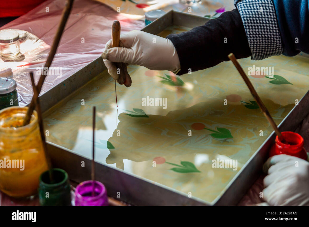 Ebru Art.The traditional art of painting on the water. Process of ...