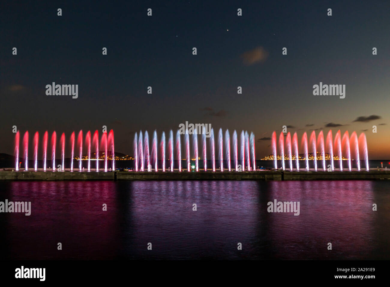 Laser show and water show on the beach of maltepe Stock Photo - Alamy