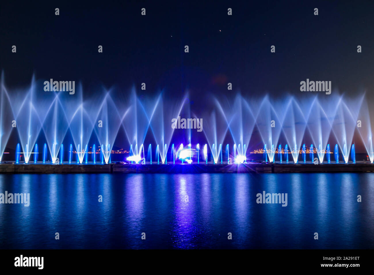 Laser show and water show on the beach of maltepe Stock Photo - Alamy