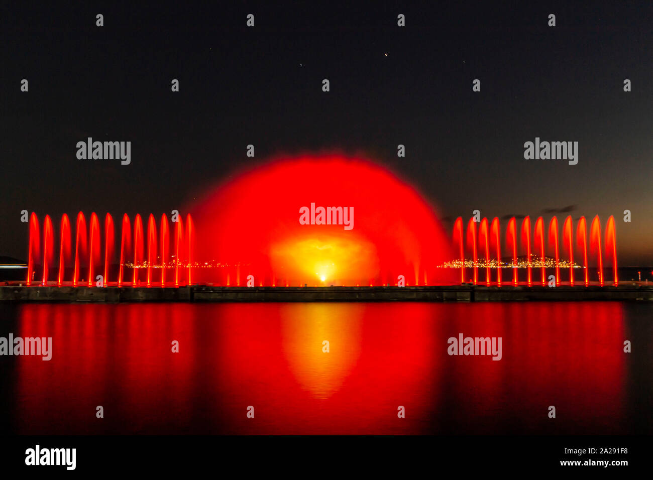 Laser show and water show on the beach of maltepe Stock Photo - Alamy