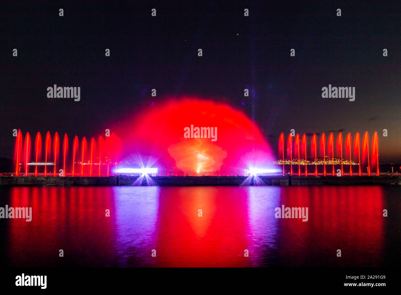 Laser show and water show on the beach of maltepe Stock Photo - Alamy