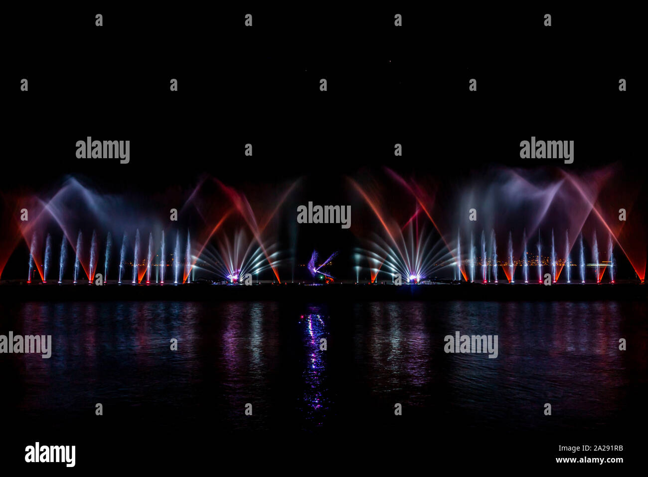 Laser show and water show on the beach of maltepe Stock Photo - Alamy