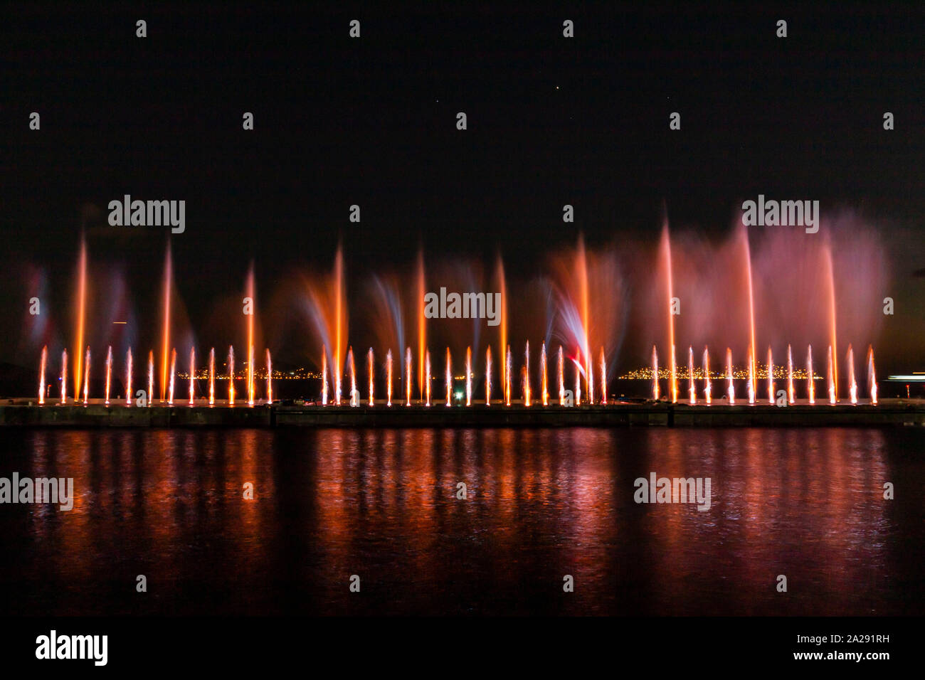 Laser show and water show on the beach of maltepe Stock Photo - Alamy