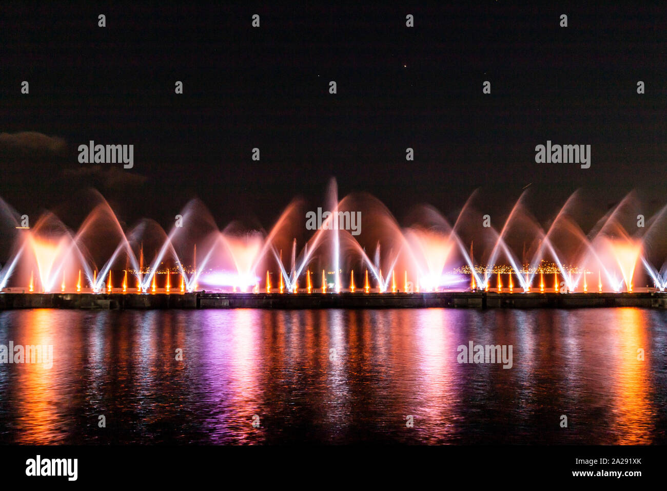 Laser show and water show on the beach of maltepe Stock Photo - Alamy