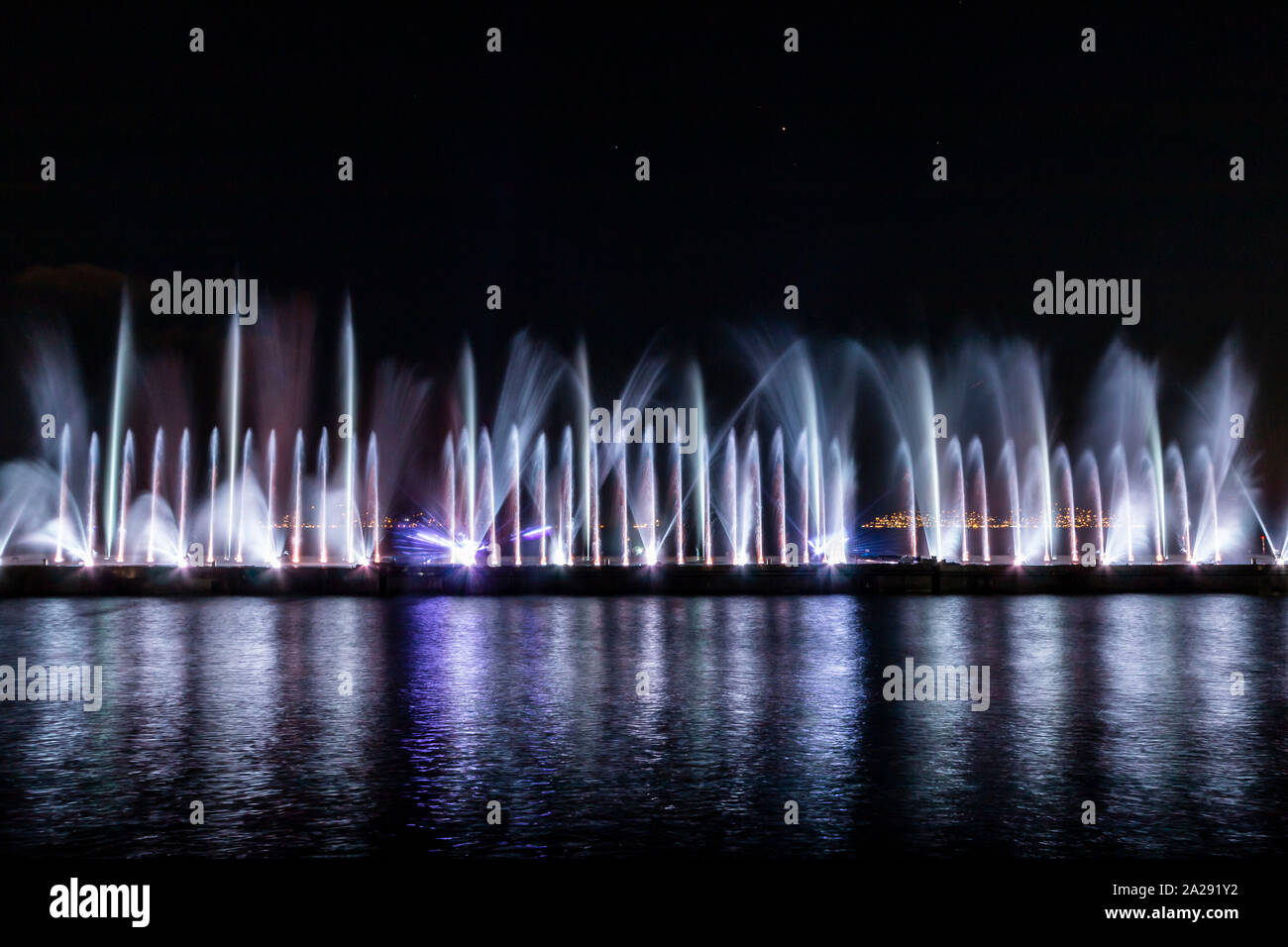 Laser show and water show on the beach of maltepe Stock Photo - Alamy