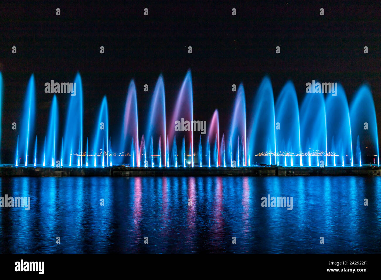 Laser show and water show on the beach of maltepe Stock Photo - Alamy