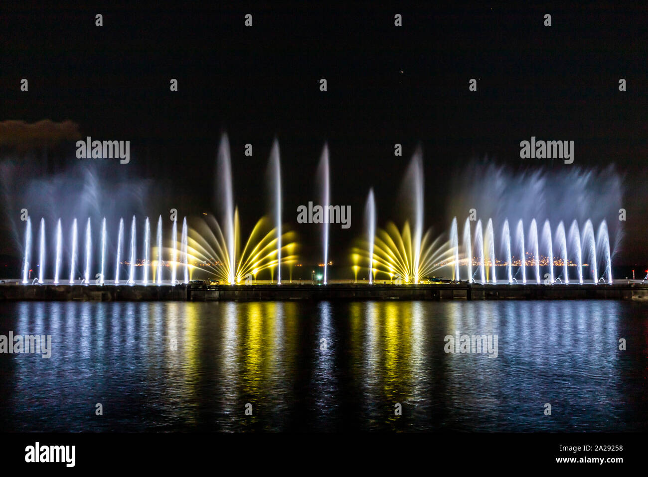 Laser show and water show on the beach of maltepe Stock Photo - Alamy