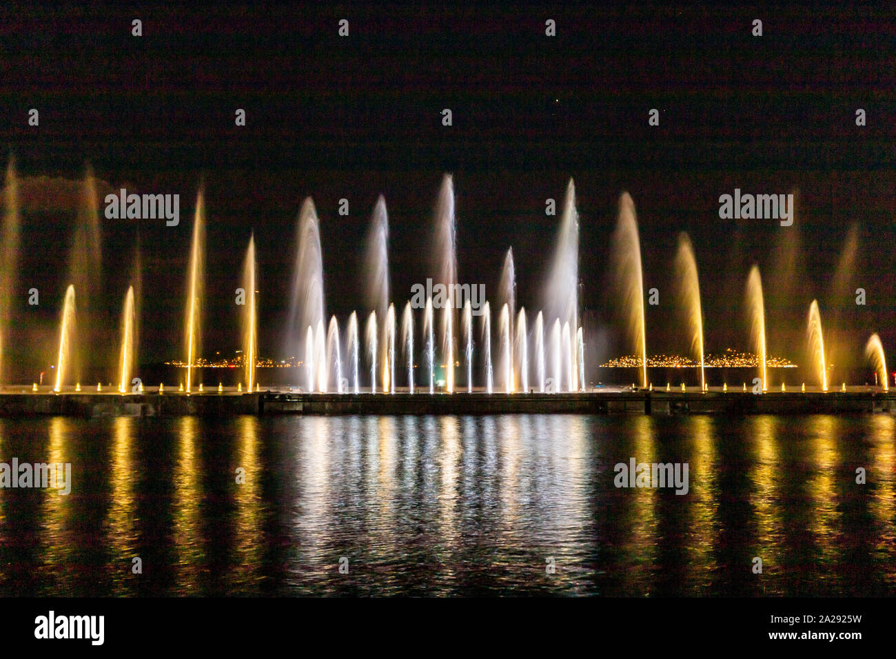 Laser show and water show on the beach of maltepe Stock Photo - Alamy