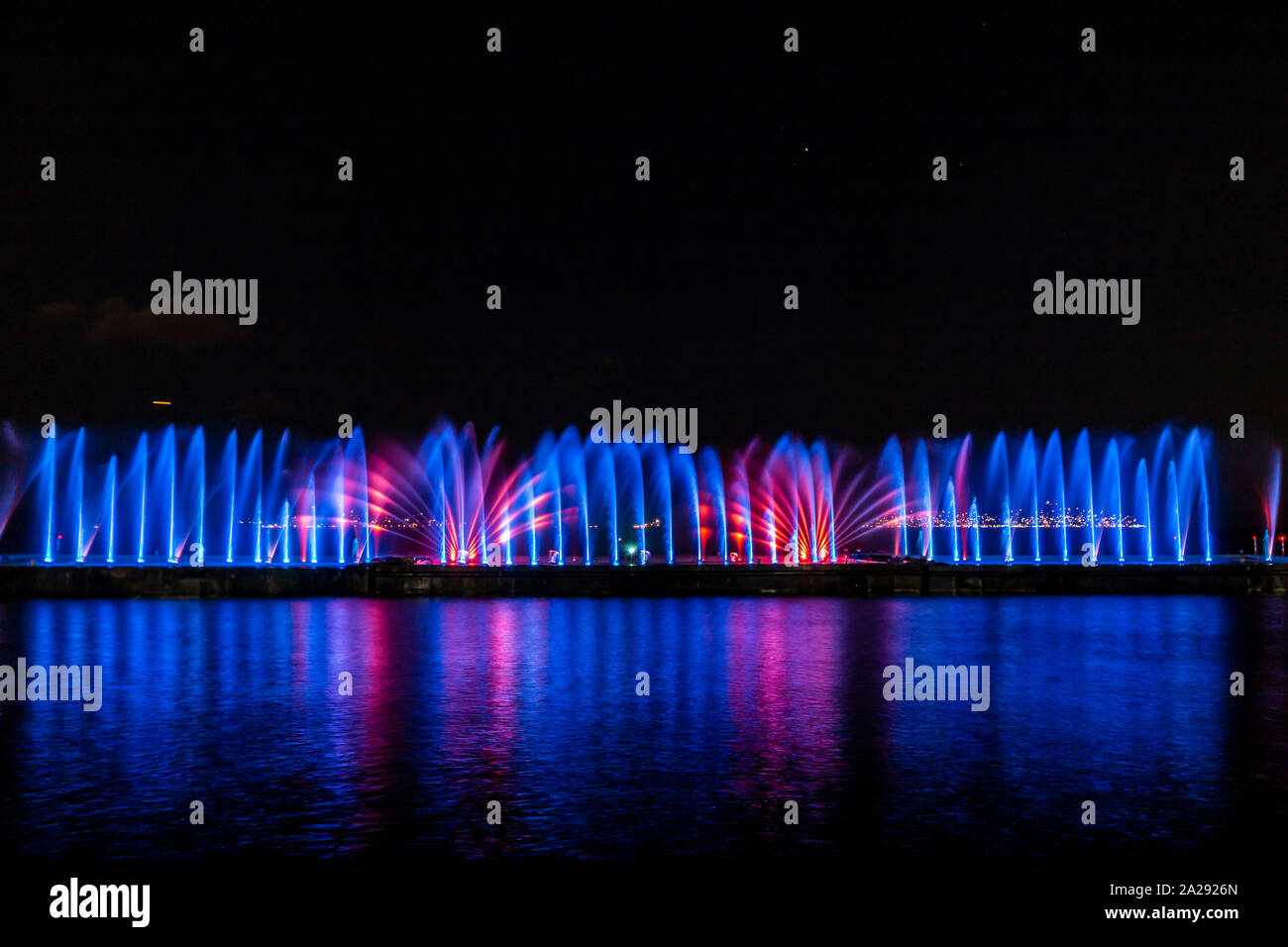 Laser show and water show on the beach of maltepe Stock Photo - Alamy