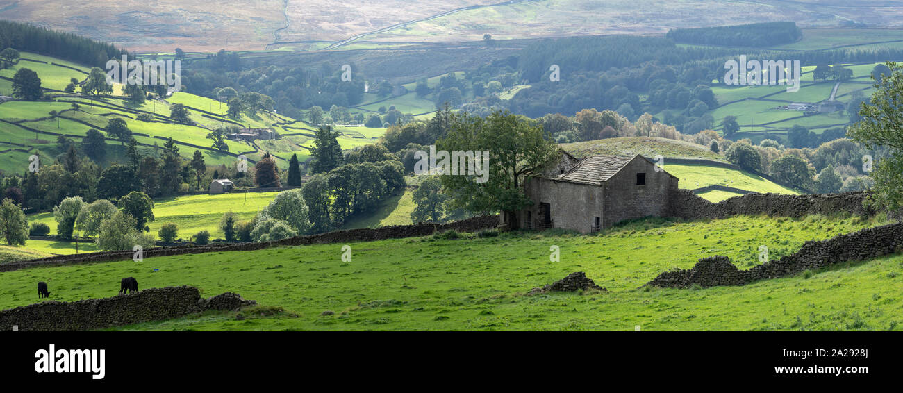 Panoramic view of lower Wharfedale near Appletreewick in the Yorkshire ...