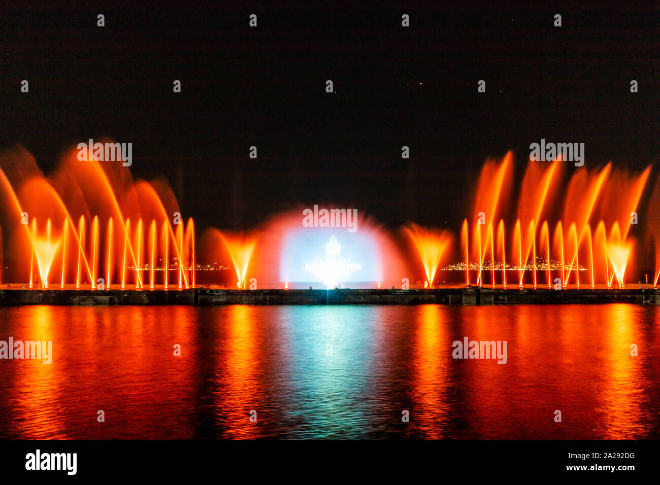 Laser show and water show on the beach of maltepe Stock Photo - Alamy