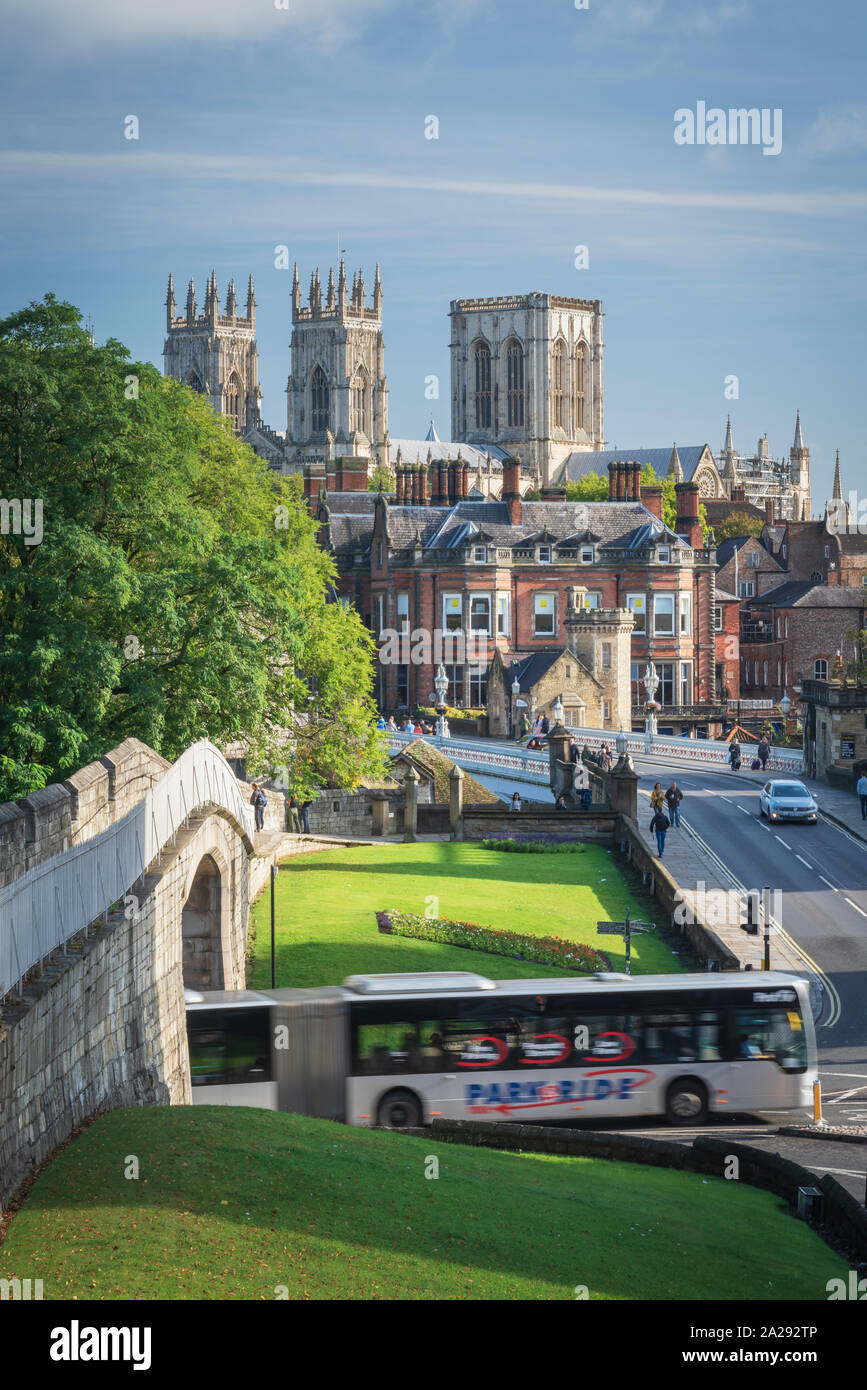 A Park and Ride bus passing under the Bar Walls in York, and beyond ...