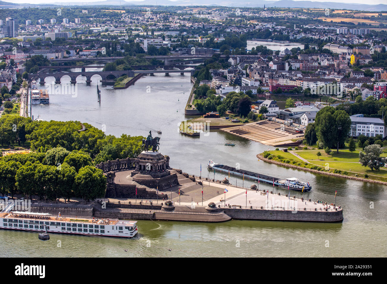 Koblenz, German Corner, confluence of Moselle and Rhine, equestrian ...