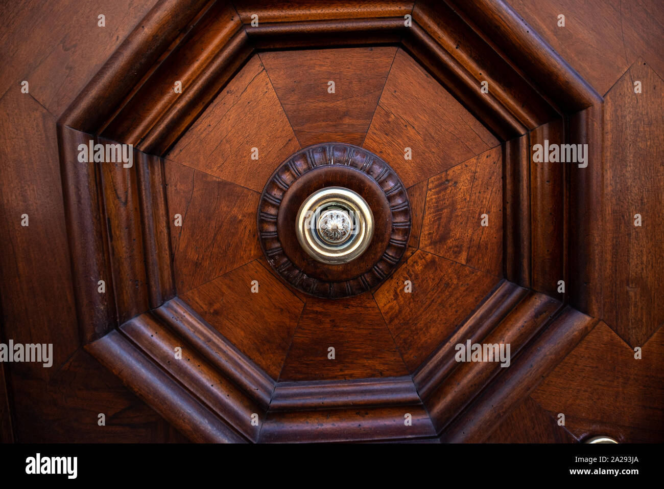 Beautiful, symmetrical, octagon shaped figured golden brown wooden ...