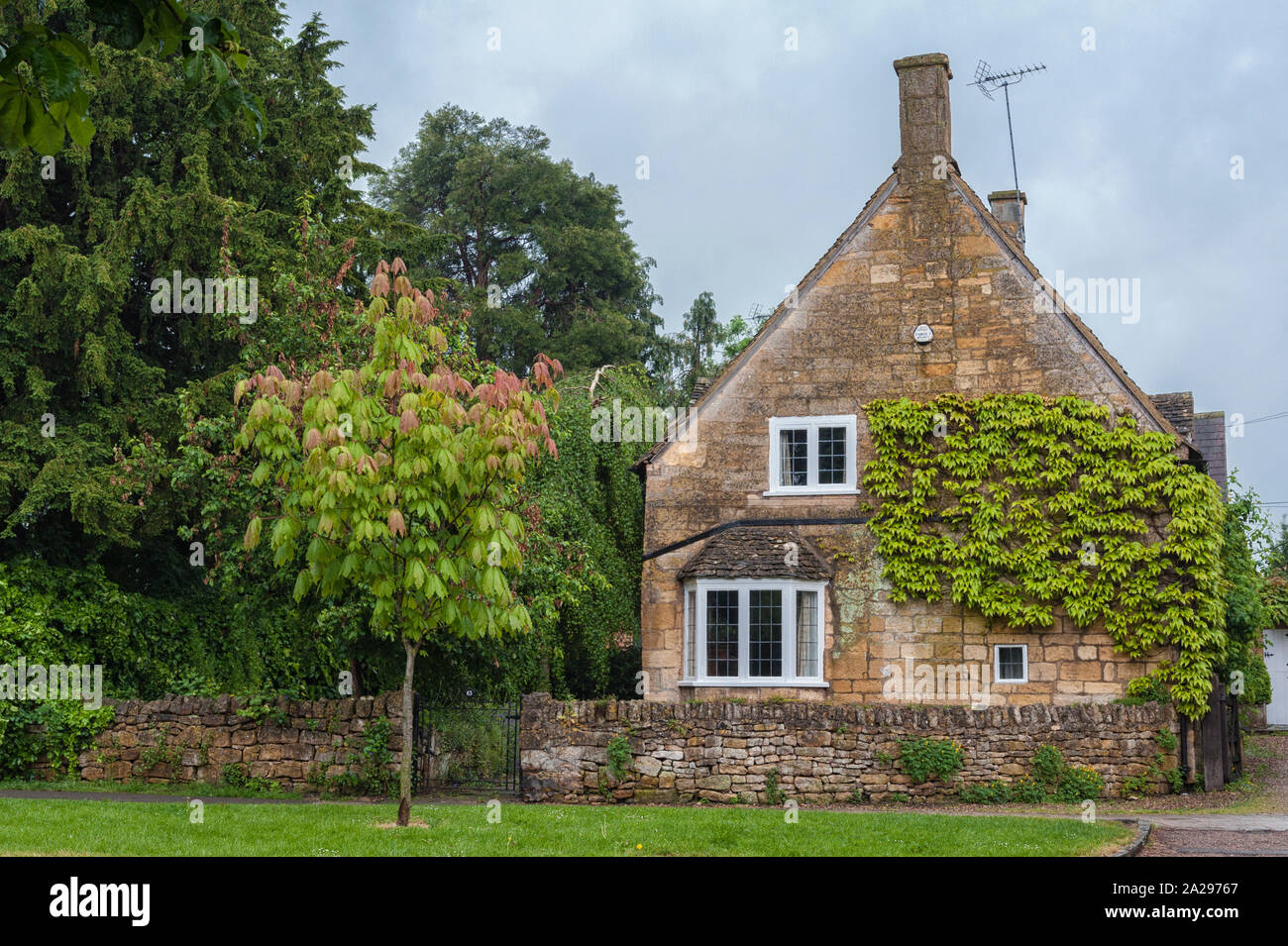 Pretty Cottages with climbing plants in the village of Broadway, in the ...