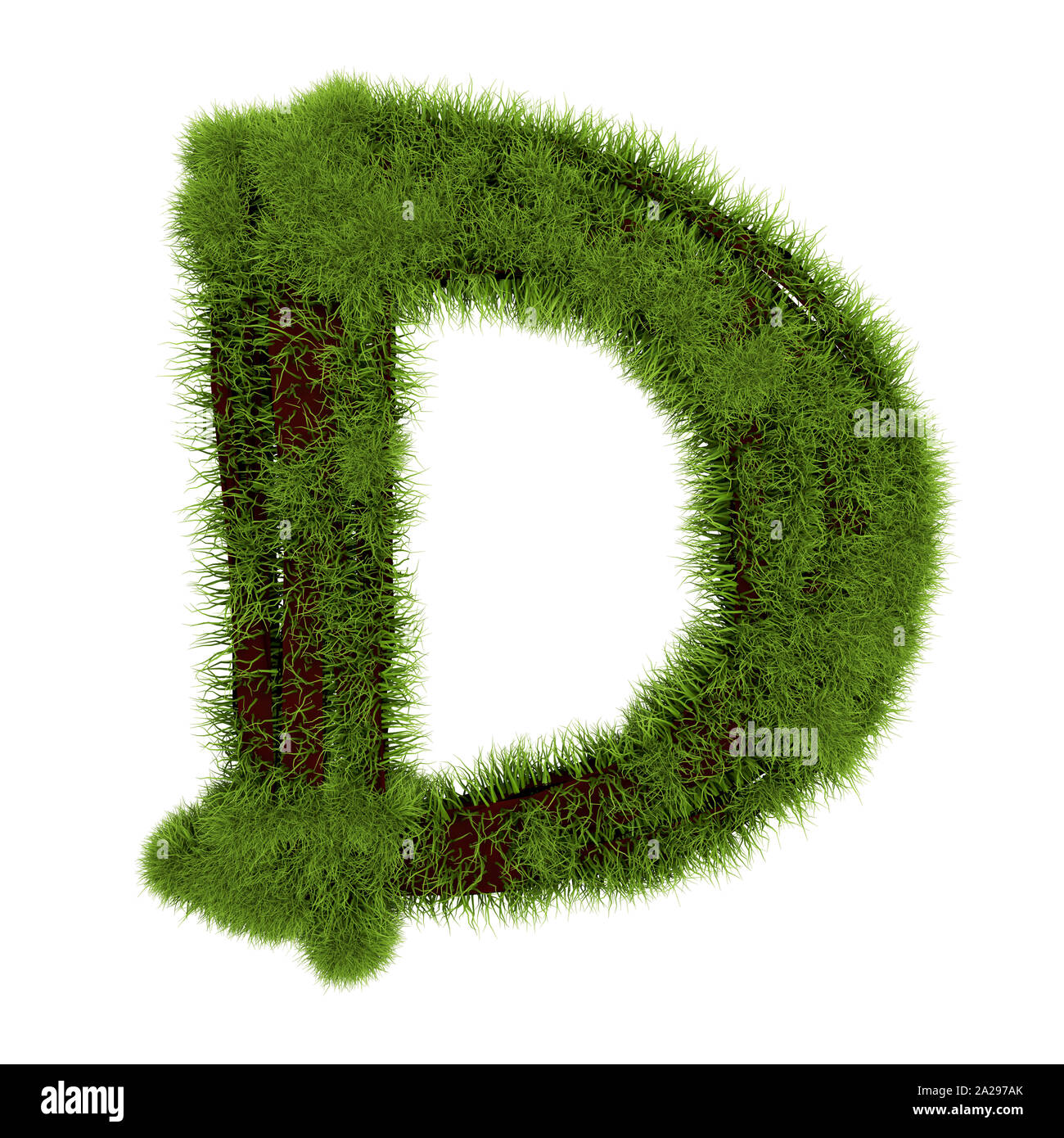Grass Letter D Isolated On White Background Symbol Covered Green Grass