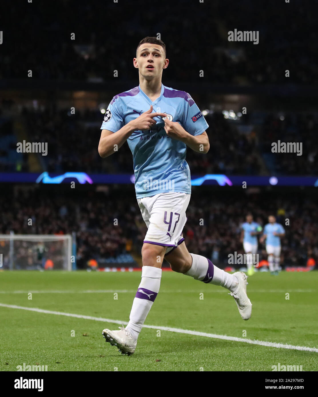 Manchester City's Phil Foden celebrates scoring his side's second goal ...