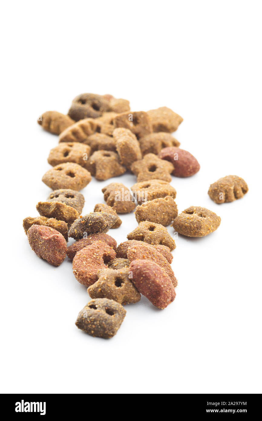 Dry kibble pet food. Kibble for dog or cat isolated on white background ...
