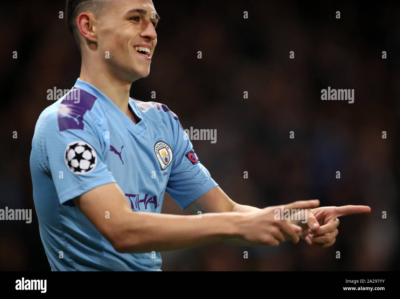 Manchester City's Phil Foden celebrates scoring his side's second goal ...