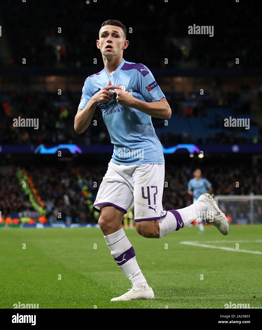 Manchester City's Phil Foden celebrates scoring his side's second goal ...