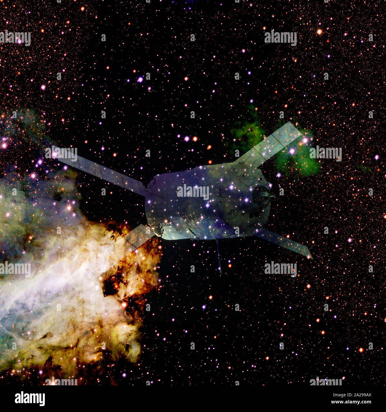 Space shuttle. Infinite space background with nebulas and stars ...