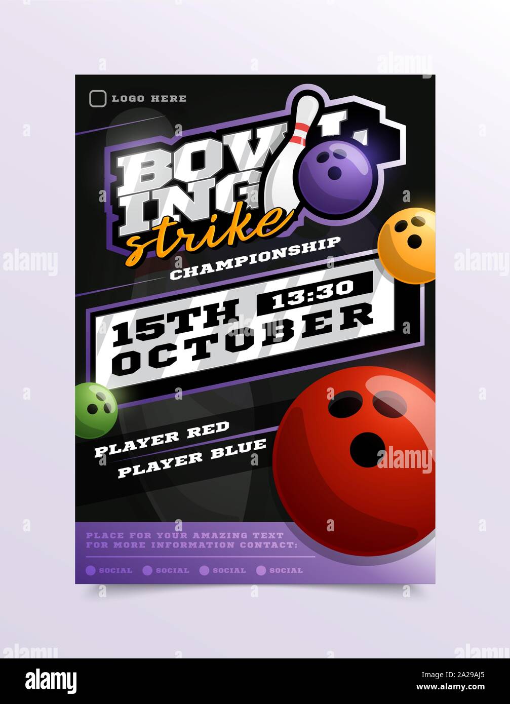 Bowling Sport Flyer Vector. Vertical Card Poster Design For Sport Bar ...
