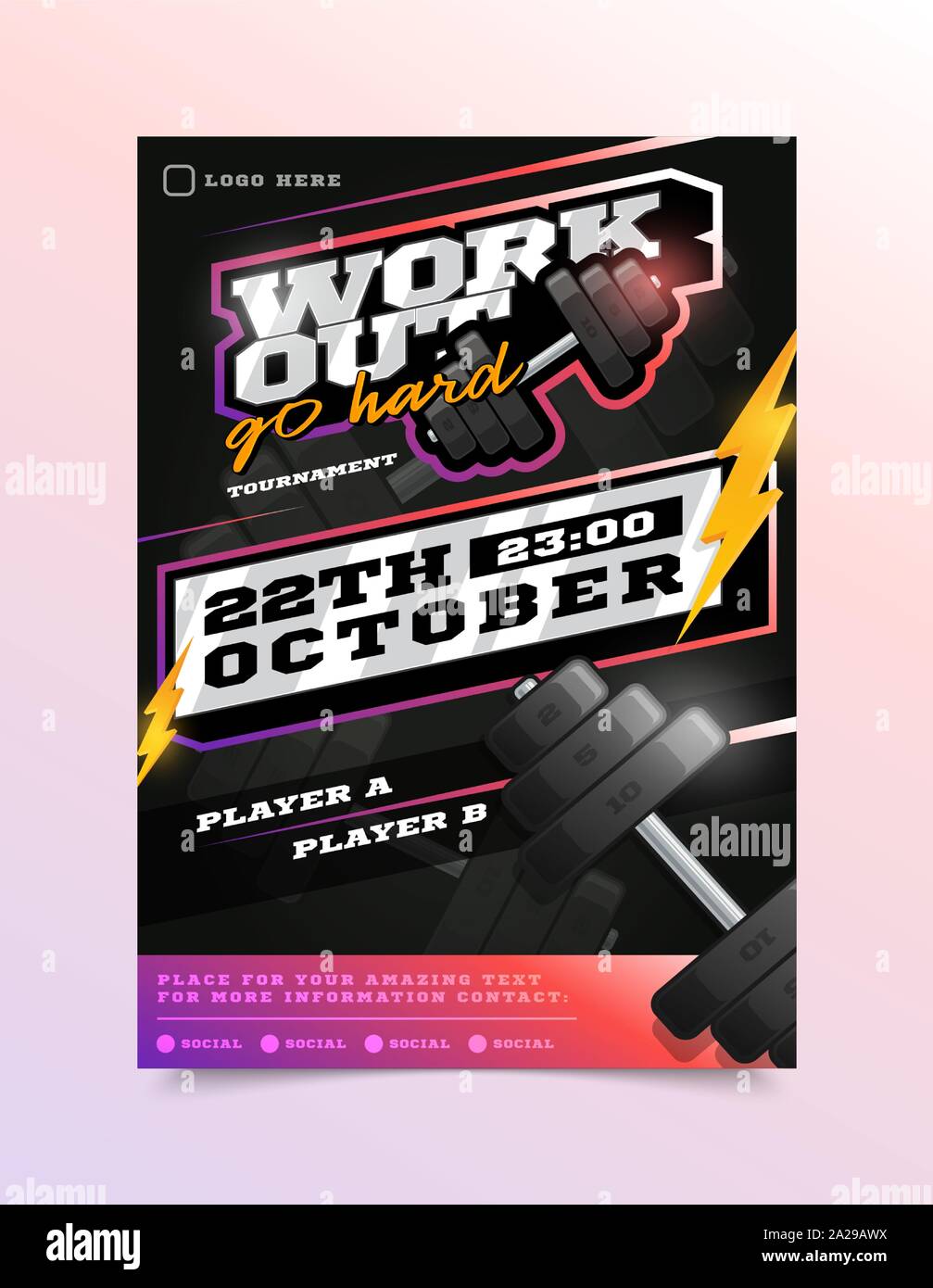 Gym workout Sport Flyer Vector. Vertical Card Poster Design For Sport ...