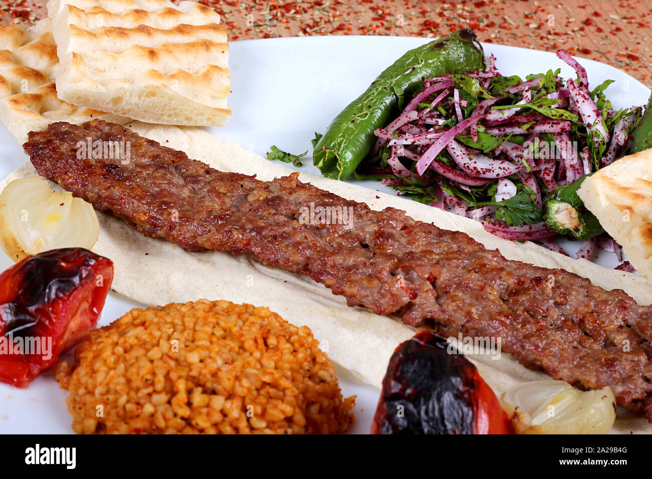 A full-service Turkish-style Orfa kebab complete with green peppercorns ...