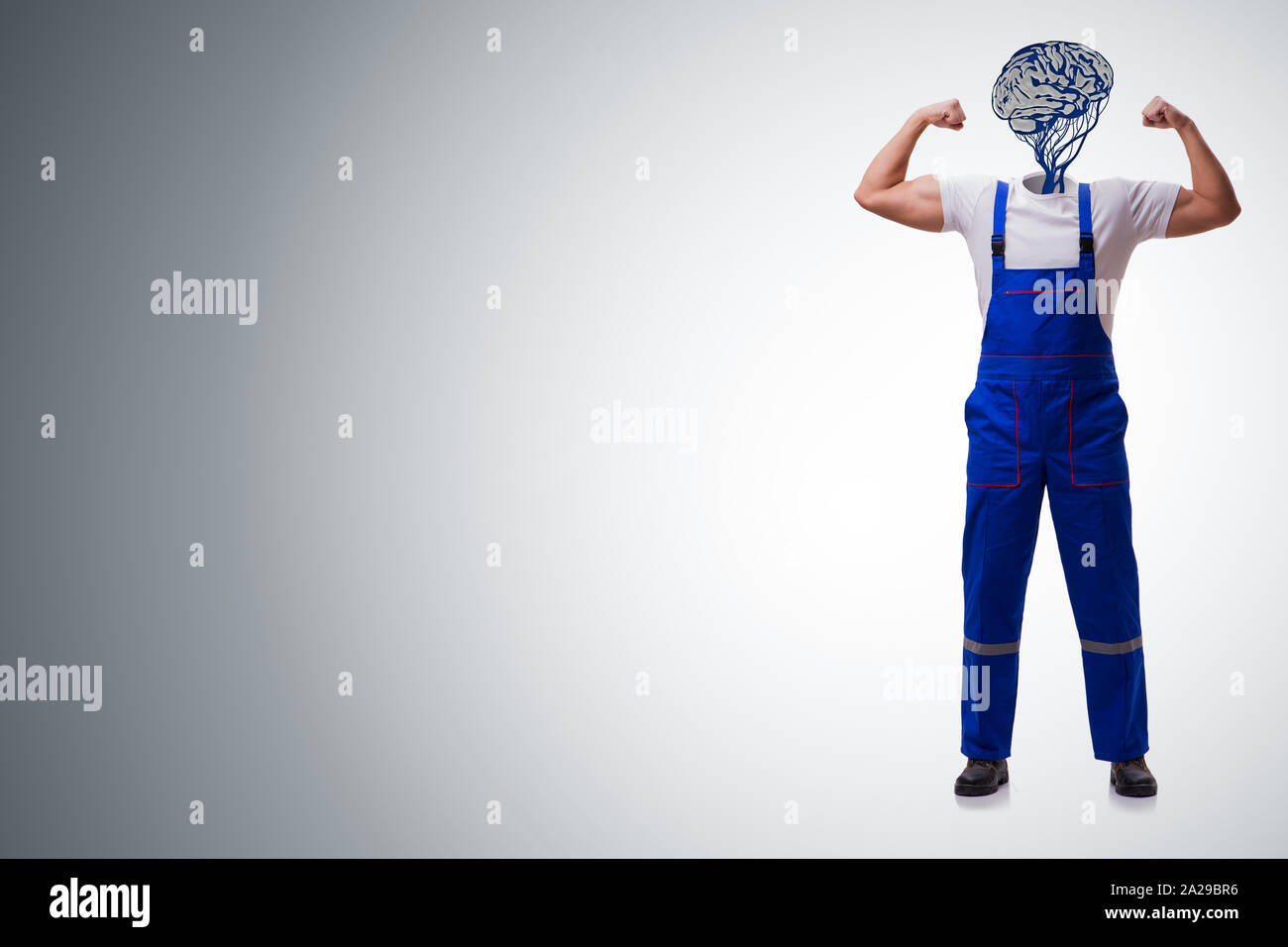 The worker with brain in robotics and automation concept Stock Photo ...