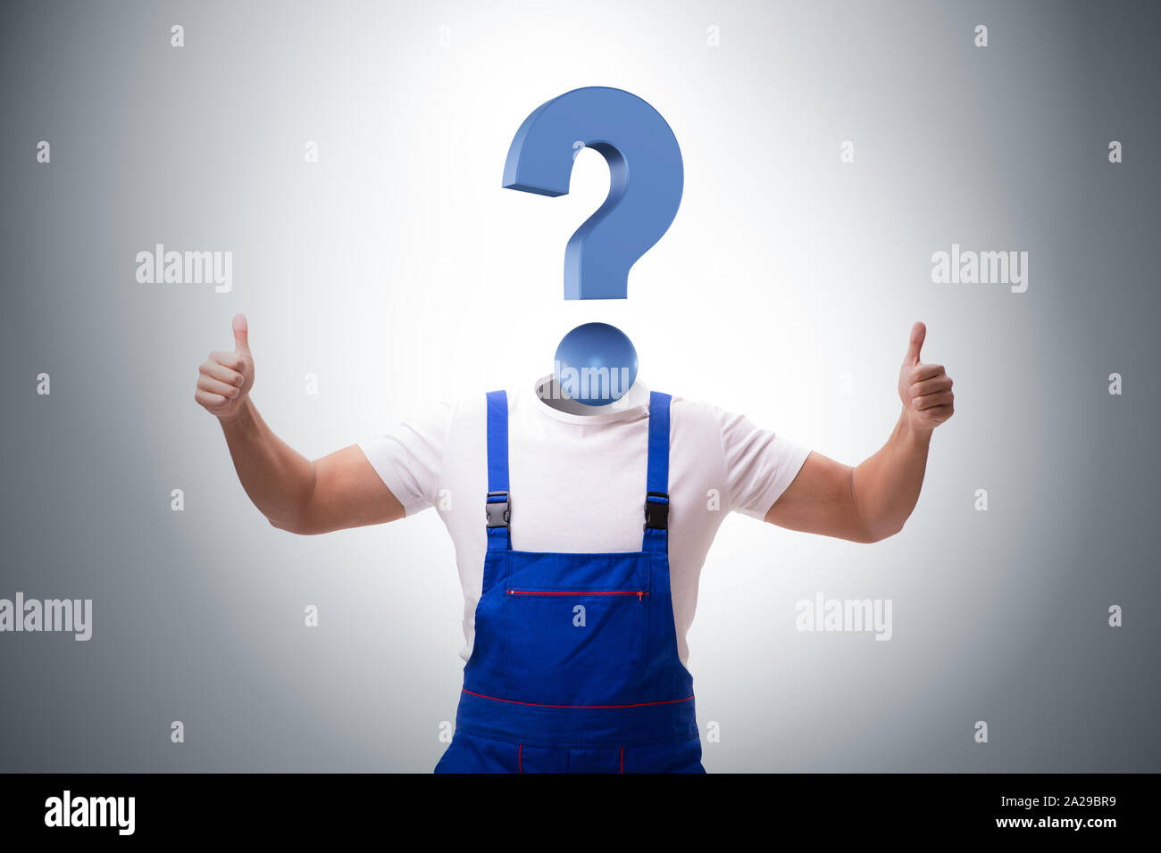 The worker with question mark instead of head Stock Photo - Alamy