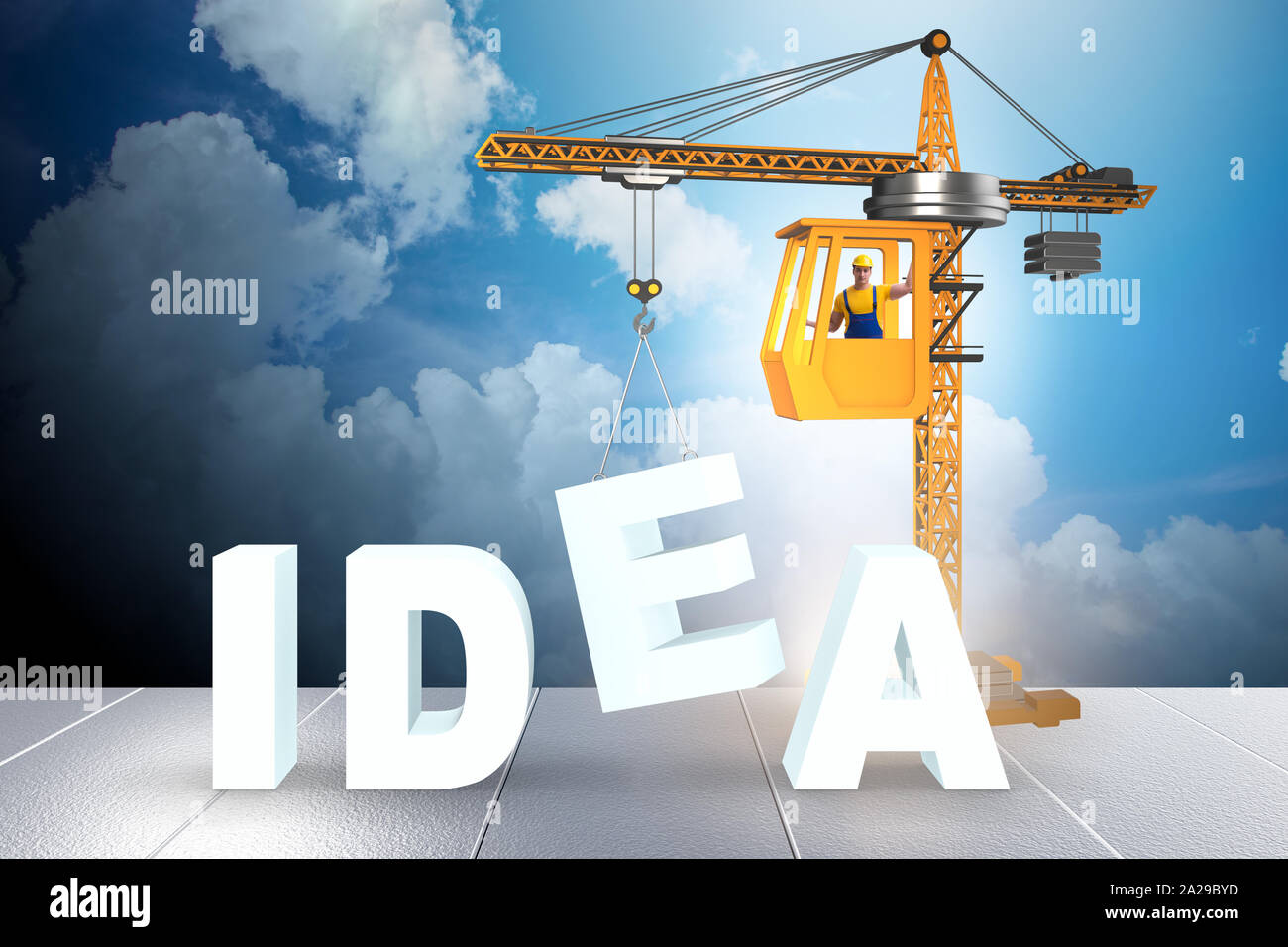 Crane lifting word idea up Stock Photo - Alamy