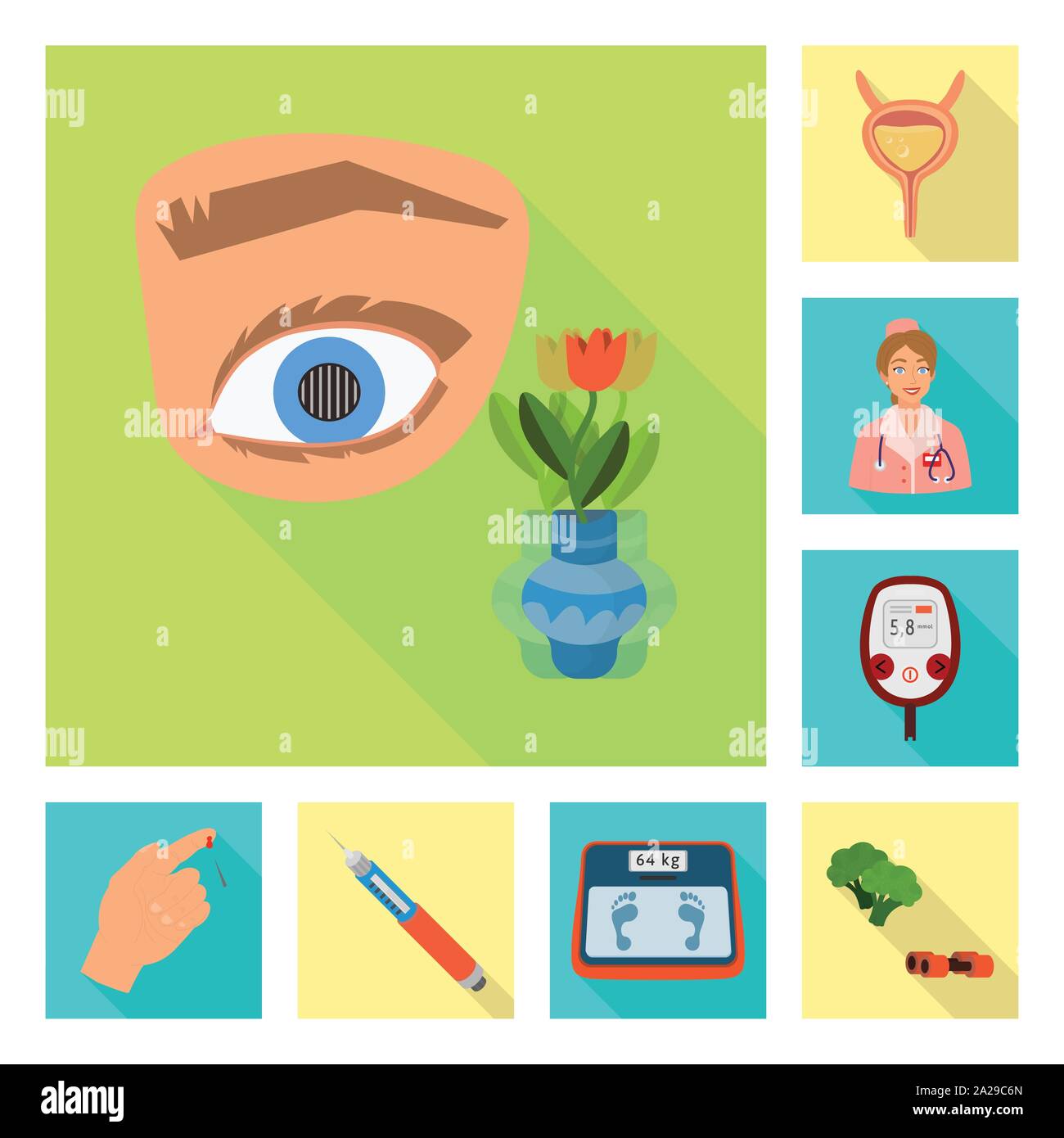 Vector design of symptom and disease icon. Set of symptom and treatment ...