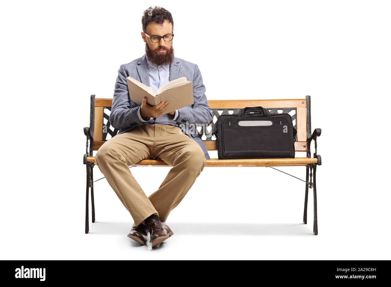 Reading on the bench Cut Out Stock Images & Pictures - Alamy