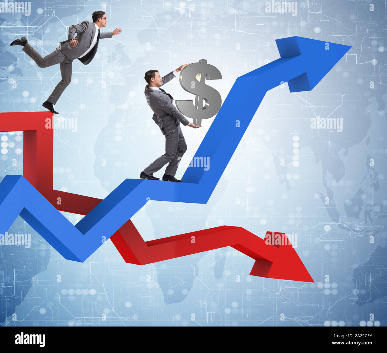 Businessman with charts of growth and decline Stock Photo - Alamy