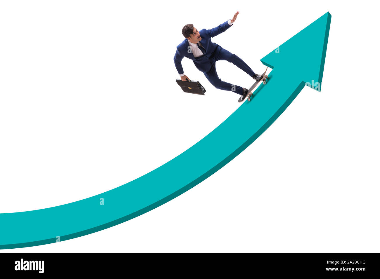 The businessman riding skateboard on financial graph Stock Photo - Alamy