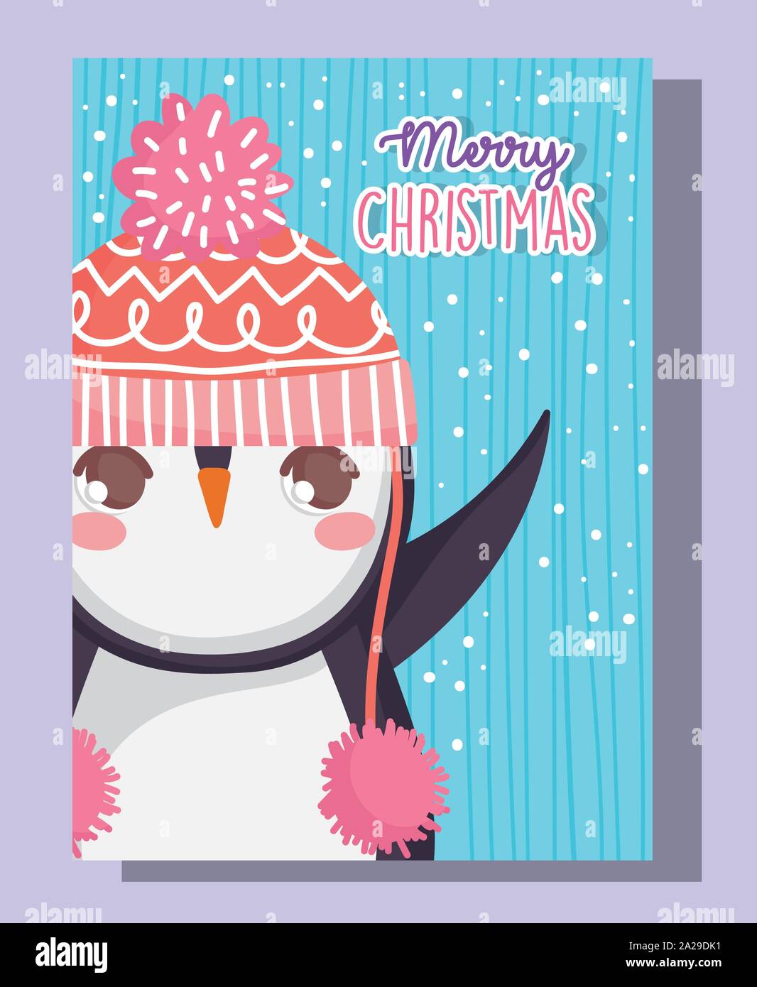 cute penguin with winter hat snow happy merry christmas vector ...