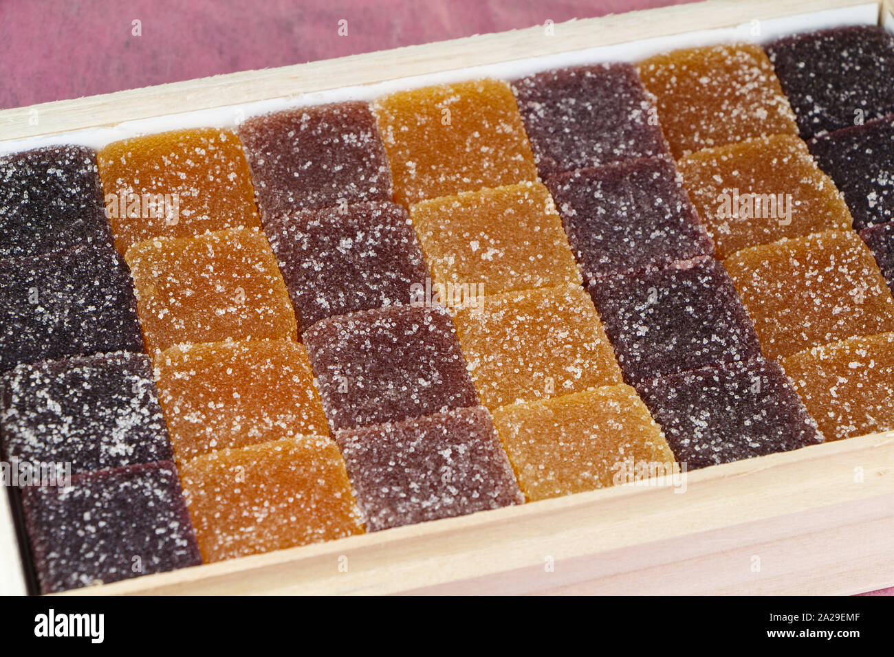 Fruit pastes of different tastes in a wooden box Stock Photo - Alamy