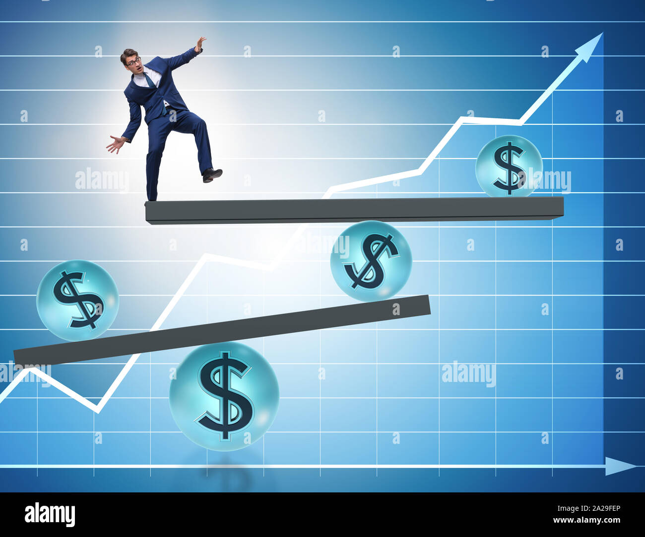 The businessman balancing in financial dollar concept Stock Photo - Alamy