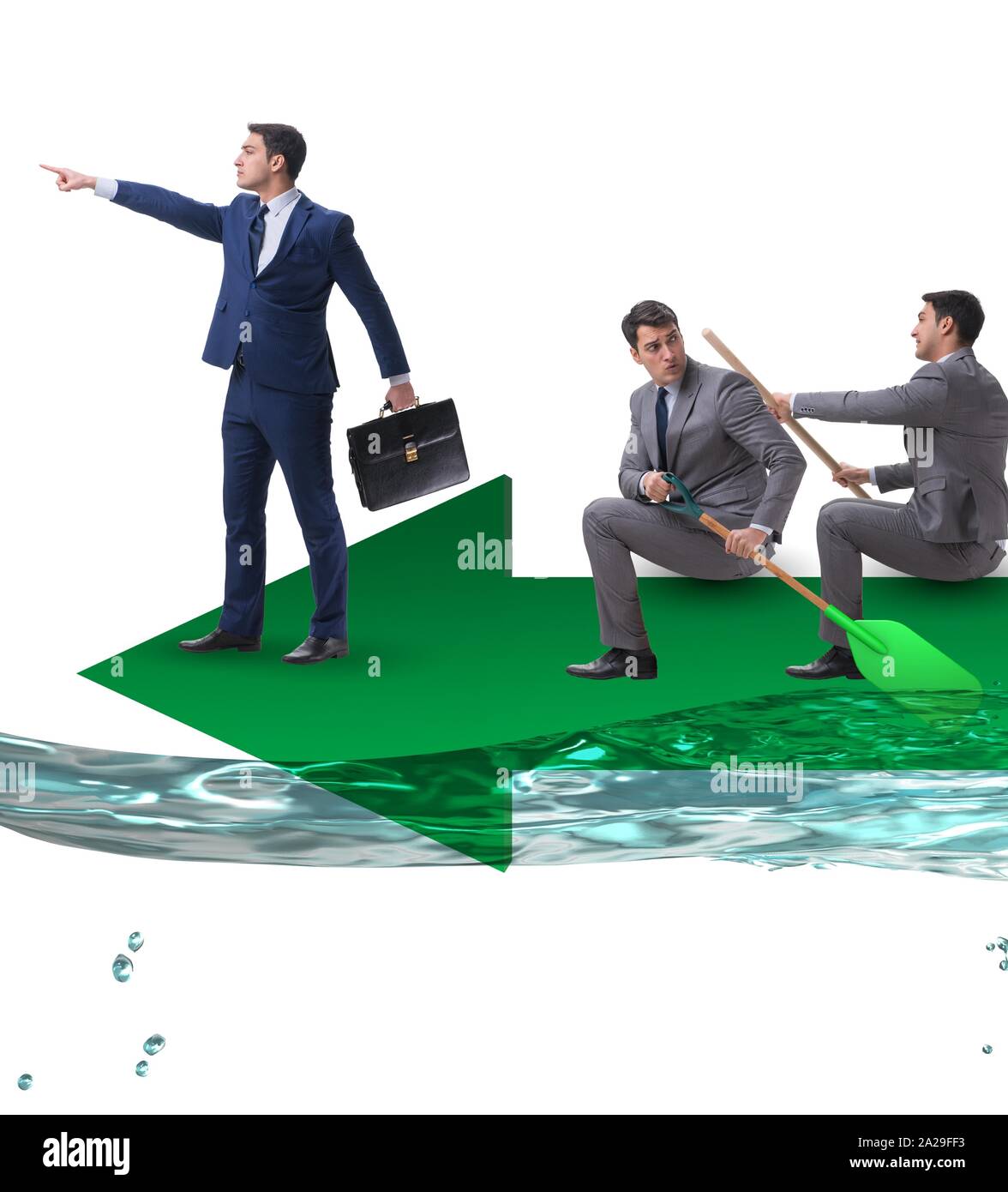 The teamwork concept with businessmen on boat Stock Photo - Alamy
