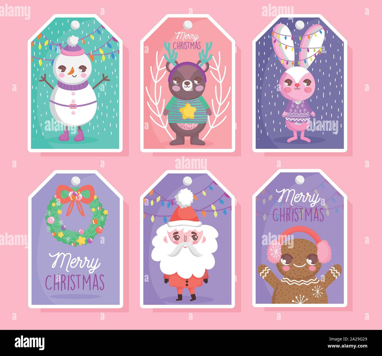 cute characters happy christmas tags vector illustration Stock Vector ...