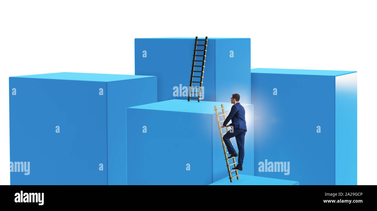 The businessman on top of block isolated on white Stock Photo - Alamy
