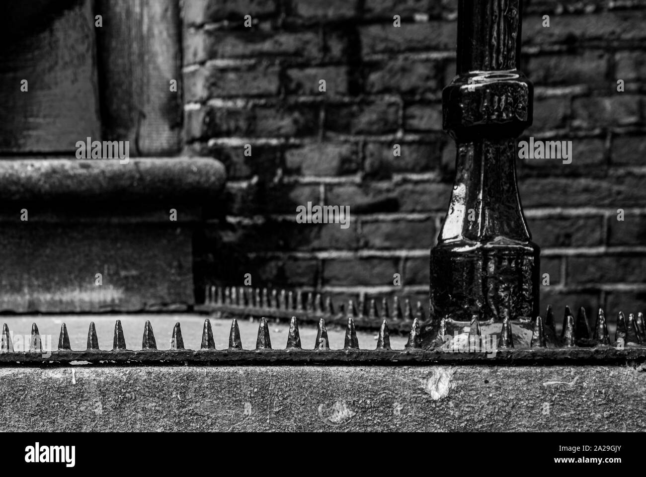 Medieval and old iron spikes decoration in black and white Stock Photo ...
